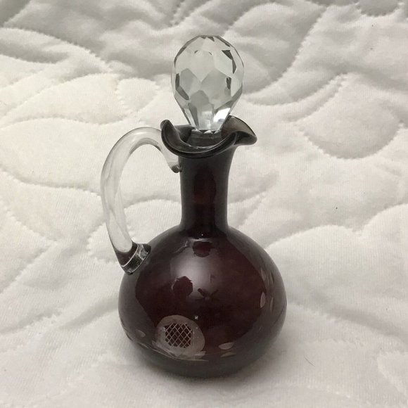 Accessories | Vintage Ruby Red Romanian Glass Perfume Bottle Etched ...